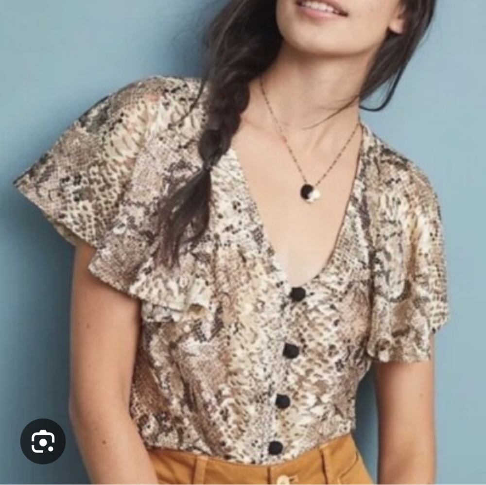 Anthropologie Xs Eva Franco Snake Print Button Down B… - Gem